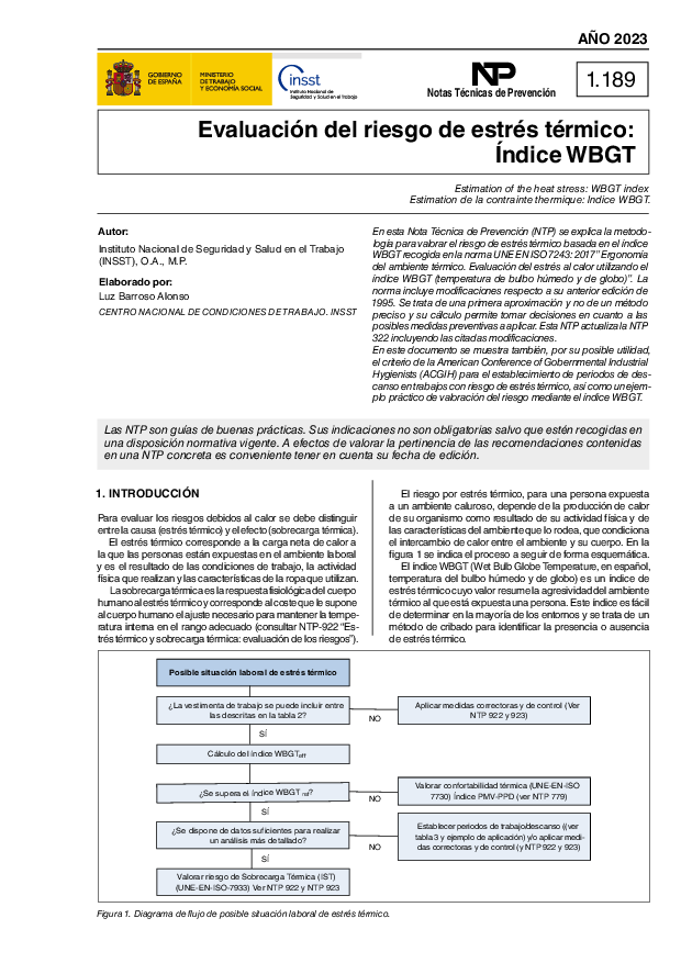 NTP 1189: Evaluación del riesgo de estrés térmico: Índice WBGT | INSST - PDF