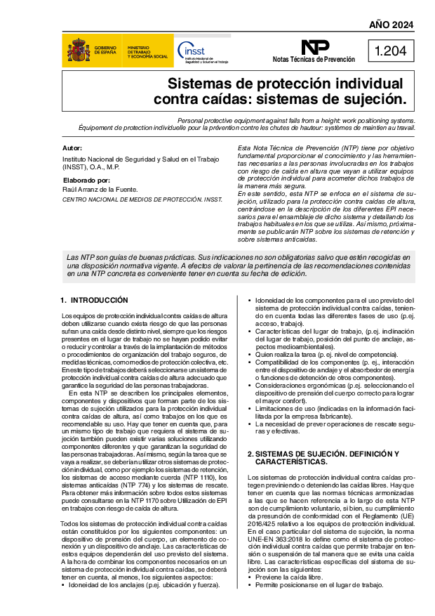 NTP 1204: Sistemas de protección individual: sistemas de sujeción | INSST