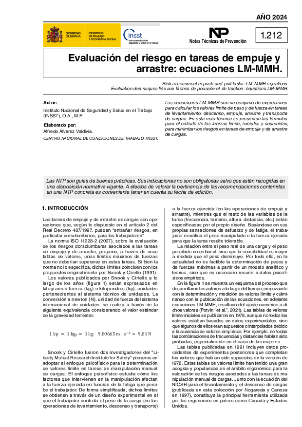 NTP 1212: Evaluación del riesgo en tareas de empuje y arrastre ...