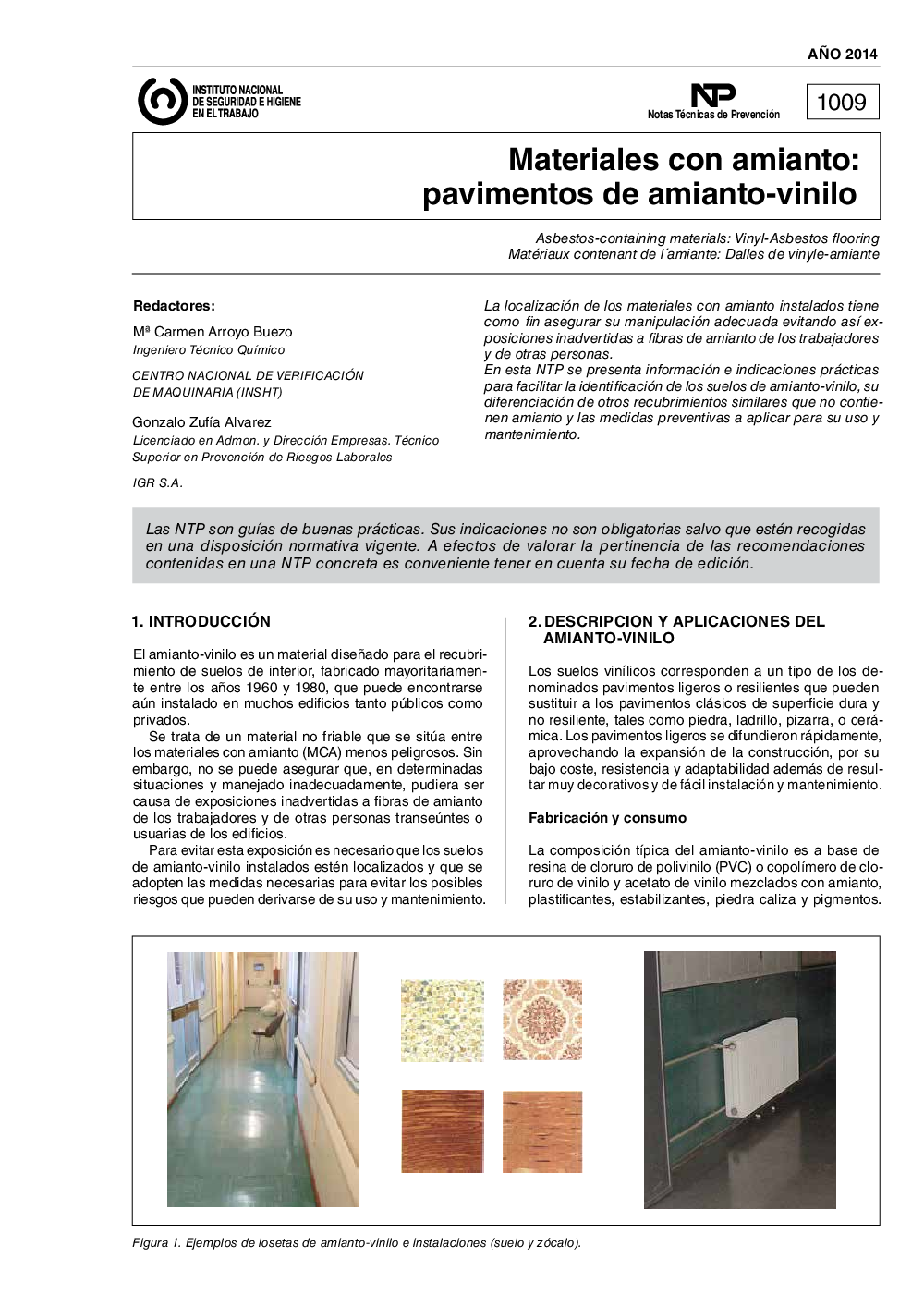 NTP 1009: Materiales con amianto: pavimentos de amianto-vinilo | INSST ...
