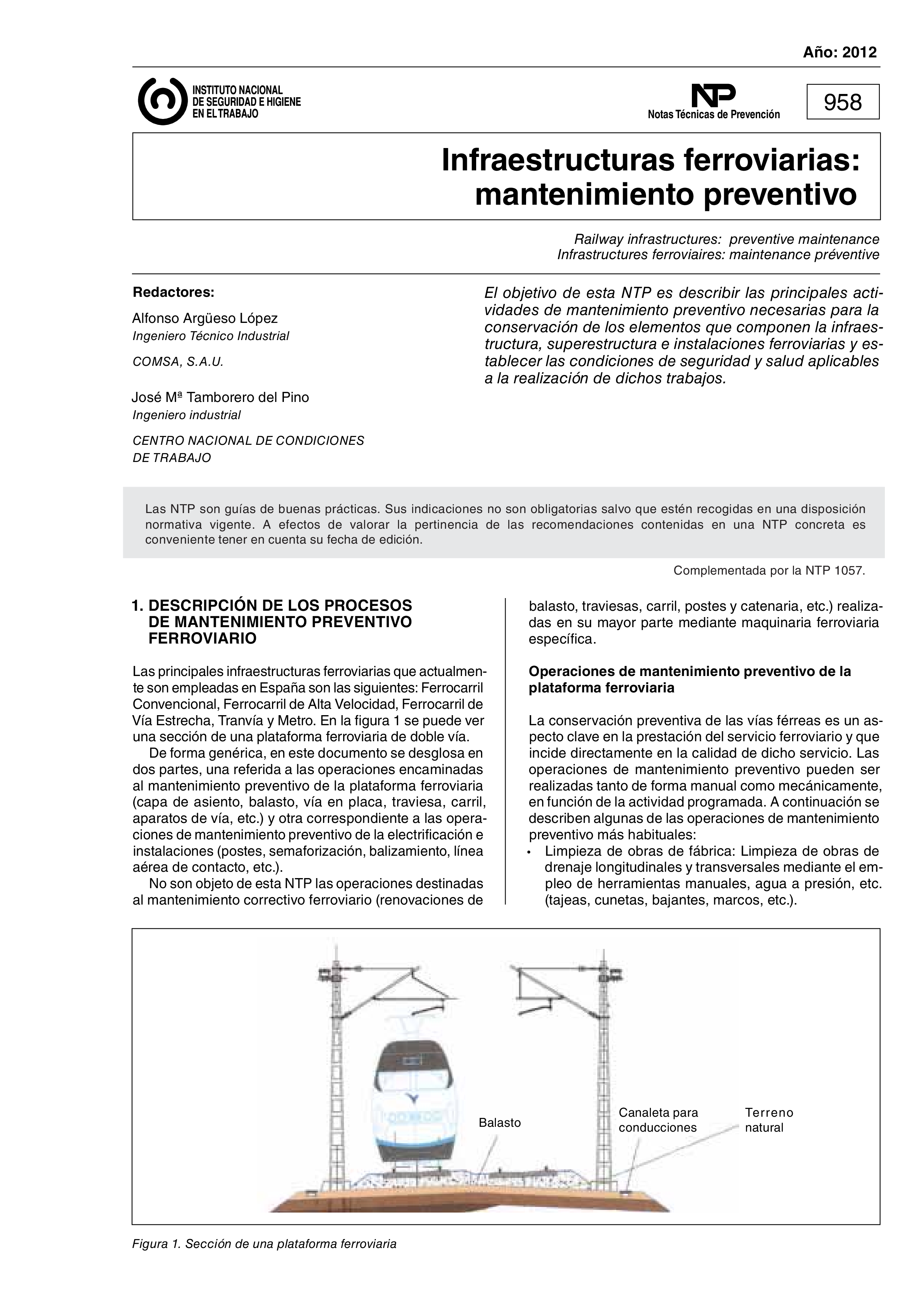 NTP 0958: Infraestructuras ferroviarias: mantenimiento preventivo ...