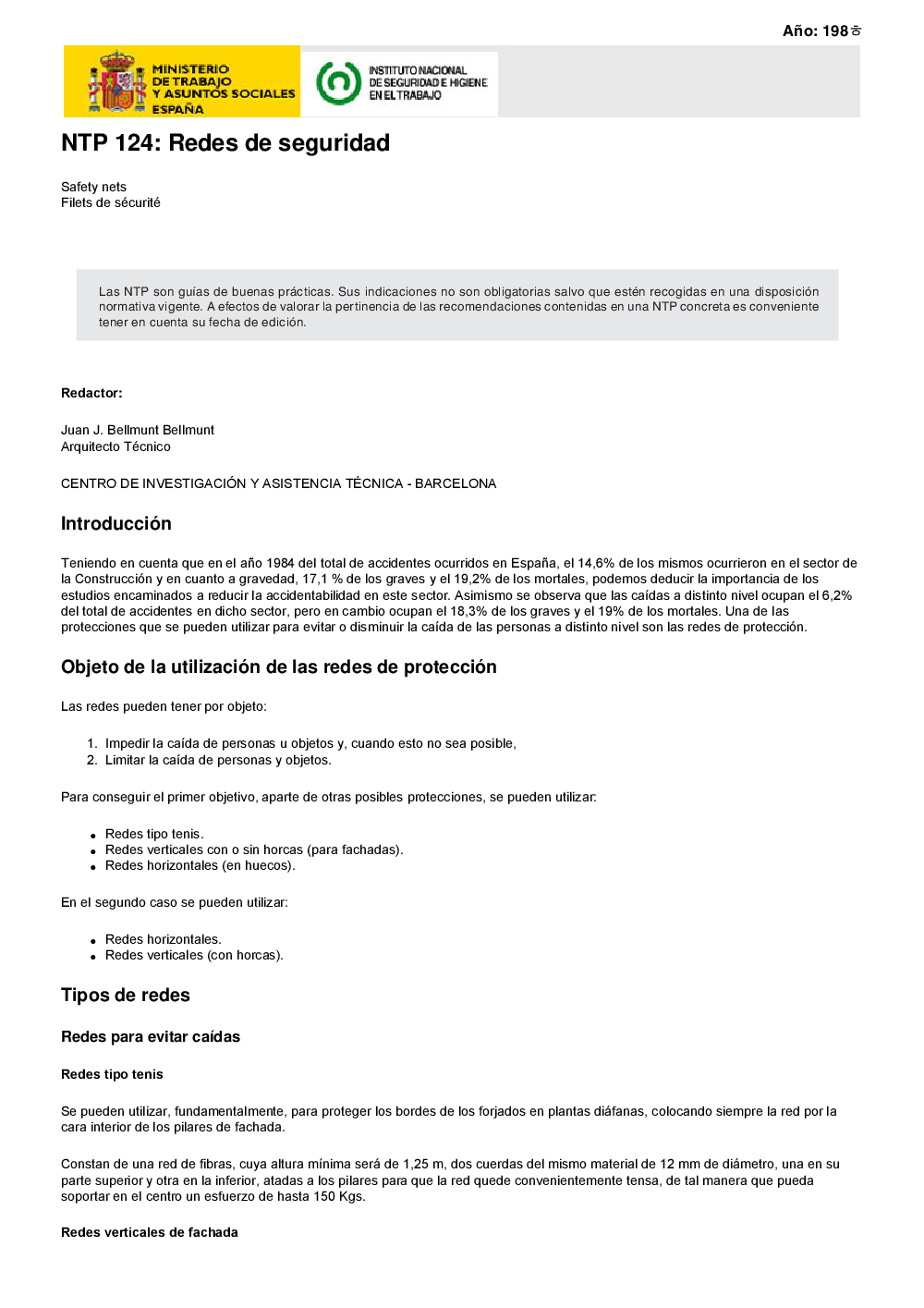 NTP 124: Redes de seguridad